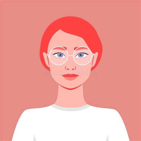 Portrait Of A Redhead Girl With Glasses Vector Illustration Stock