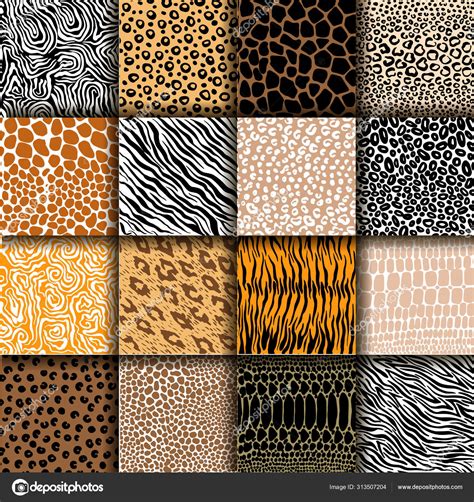 Vector Set Of Animal Skin Textures Of Tiger Zebra Giraffe Leopard
