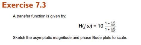 Solved Exercise A Transfer Function Is Given By Jw Chegg Com