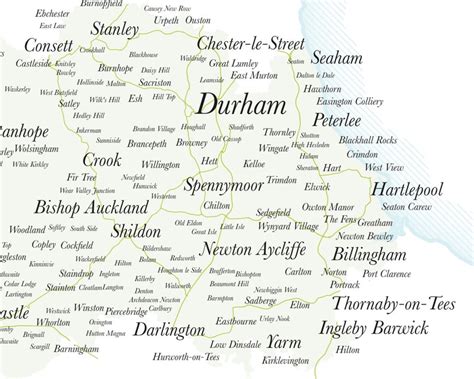 Durham County Map Framed Map Of County Durham Minimal Typographic County Map Print