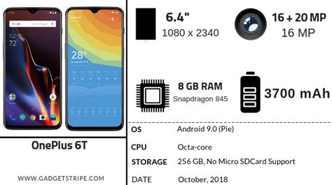 OnePlus 6T Full Specifications Features Price GadgetStripe