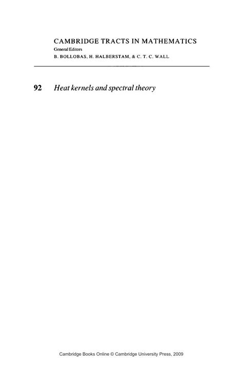Frontmatter Heat Kernels And Spectral Theory