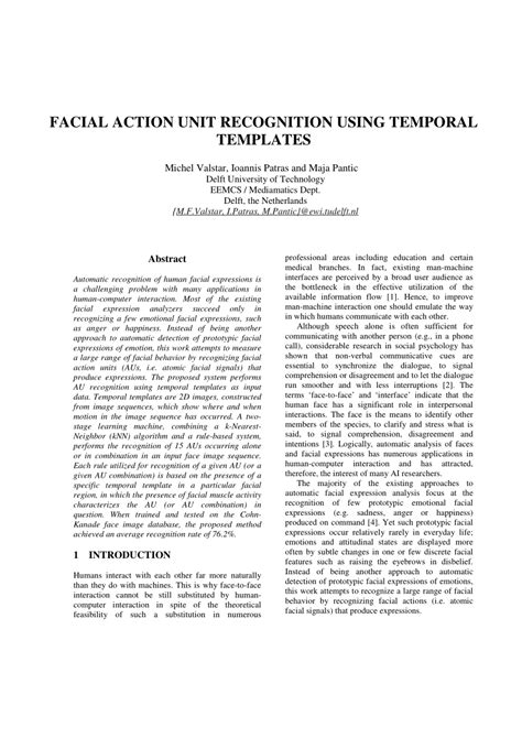 Pdf Facial Action Recognition Using Temporal Templates