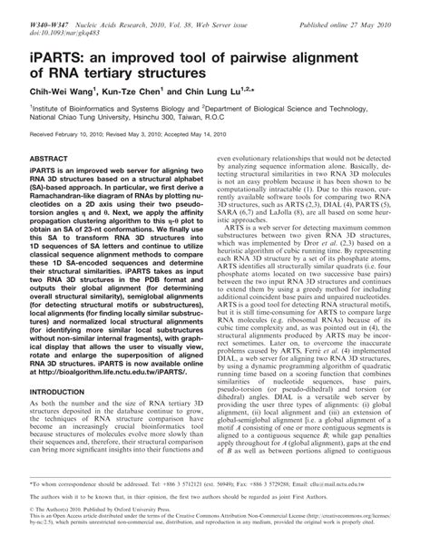 Pdf Iparts An Improved Tool Of Pairwise Alignment Of Rna Tertiary