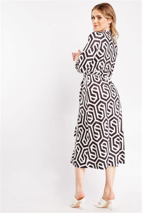 Geomtetric Print Midi Dress Stockstories