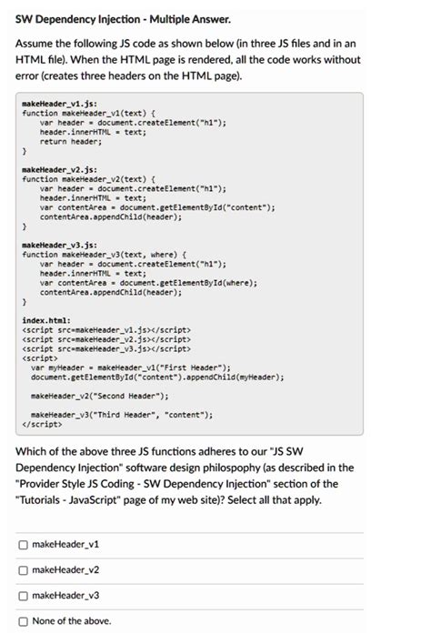 Texts Sw Dependency Injection Multiple Answer Assume The Following Js
