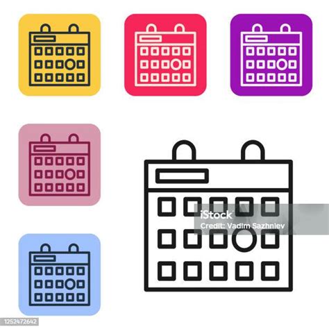 흰색 배경에 격리 된 검은 줄 생일 달력 아이콘 색상 정사각형 단추로 아이콘을 설정합니다 벡터 일러스트레이션 0명에 대한 스톡 벡터 아트 및 기타 이미지 Istock