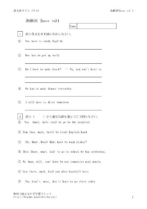 助動詞 中学生の英文法ドリル