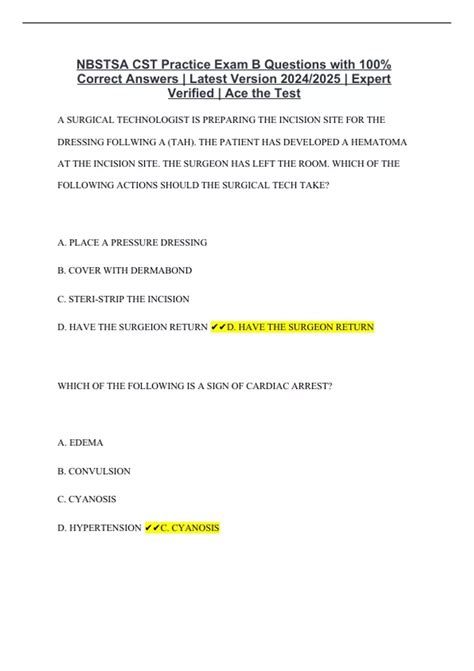 Nbstsa Cst Practice Exam B Questions With 100 Correct Answers Latest Version 2024 2025