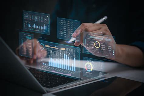 Hands Working On Financial Data Analysis On A Laptop Digital Charts And Graphs Kpi Key