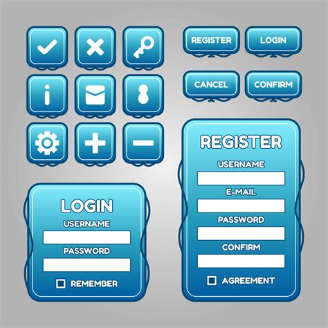 Vector Game Template Gui Kit Interface Log In Page Elements 2920892 Vector Art At Vecteezy