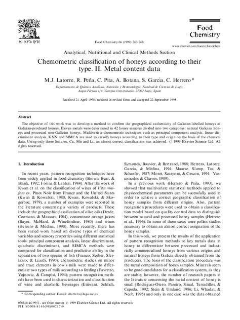 Pdf Chemometric Classification Of Honeys According To Their Type Ii Metal Content Data