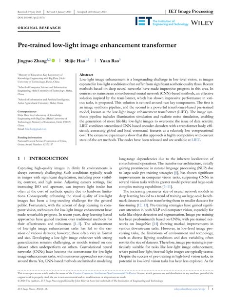 PDF Pretrained Lowlight Image Enhancement Transformer