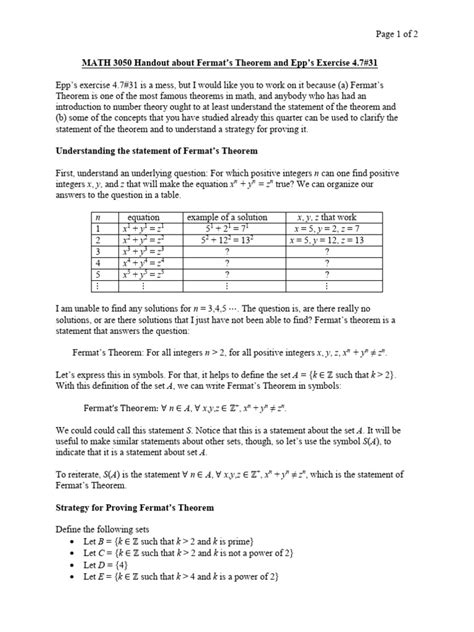 Fermat Theorem Pdf Mathematical Proof Theorem