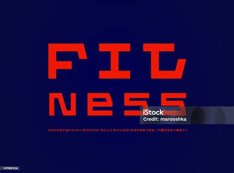 테크 폰트 레드 알파벳 트렌디한 현대 라틴 문자 Az 아라비아 숫자 09 미래 디자인 벡터 일러스트레이션 10eps 개념에 대한