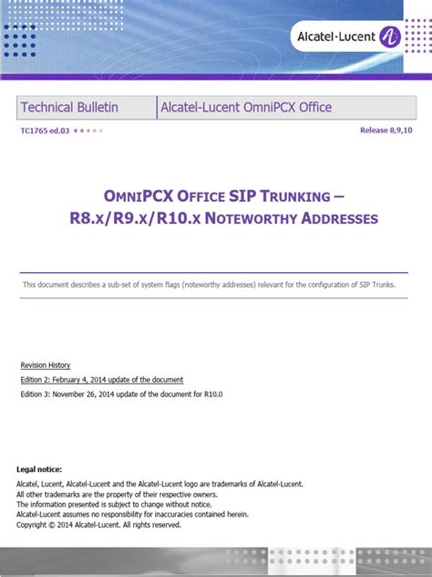 tc1765 omnipcx office sip trunking r8 x r9 x r10 x noteworthy addresses