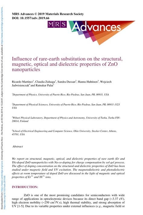 Pdf Influence Of Rareearth Substitution On The Structural Magnetic Optical And Dielectric