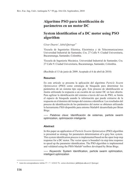 Pdf System Identification Of A Dc Motor Using Pso Algorithm