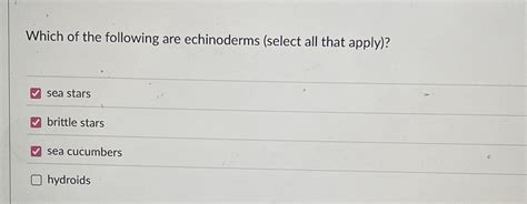 solved which of the following are echinoderms select all