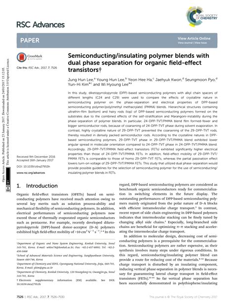 Pdf Semiconductinginsulating Polymer Blends With Dual Phase