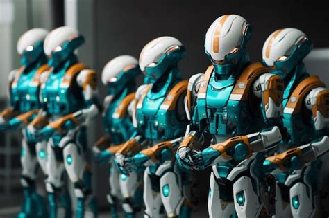premium ai image a row of robots with the word robot on the front