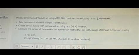 Solved Estion Write A Script Named Sumallm Using Matlab To