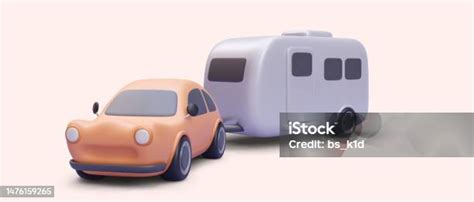 빨간색 배경에 격리된 그림자가 있는 3d 현실적인 자동차와 캠핑카 벡터 그림 0명에 대한 스톡 벡터 아트 및 기타 이미지 0명 3차원 형태 개념 Istock