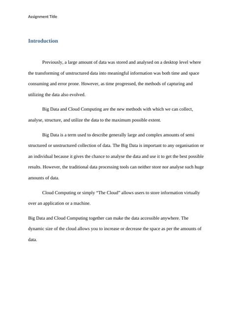 assignment on big data and cloud computing