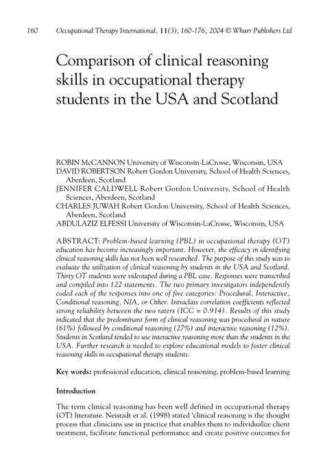 Pdf Comparison Of Clinical Reasoning Skills In Occupational Therapy