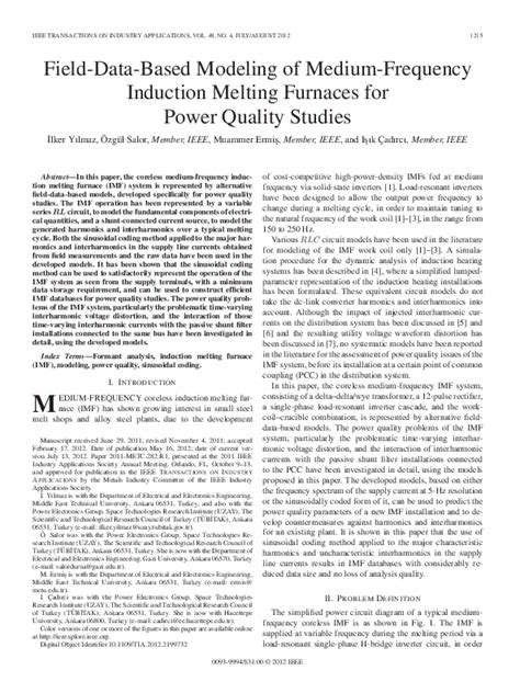 Pdf Field Data Based Modeling Of Medium Frequency Induction Melting Furnaces For Power Quality