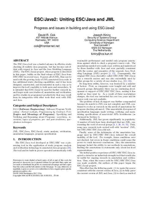pdf esc java2 uniting esc java and jml progress and issues in building and using esc java2
