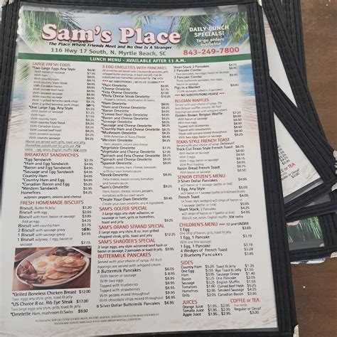 Menu At Sams Place Restaurant North Myrtle Beach