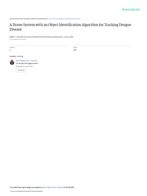 Articulo A Drone Identification Dengue Iijacsa Pdf Unmanned