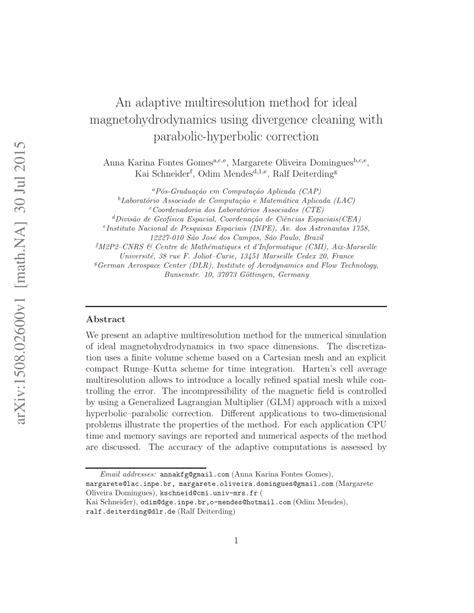 Pdf An Adaptive Multiresolution Method For Ideal Magnetohydrodynamics Using Divergence