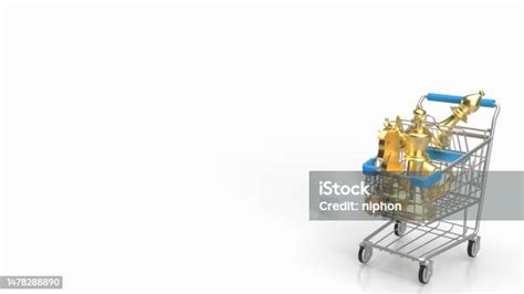 흰색 배경 3d 렌더링에 쇼핑 카트의 금 체스 3차원 형태에 대한 스톡 사진 및 기타 이미지 3차원 형태 개념 개념과 주제 Istock