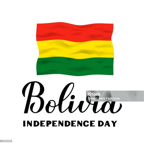 볼리비아 독립기념일 서예 문자는 흰색으로 고립되어 있습니다 공휴일은 8월 6일에 기념되었습니다 타이포그래피 포스터 인사말 카드 배너 전단지를 위한 벡터 템플릿 6에 대한