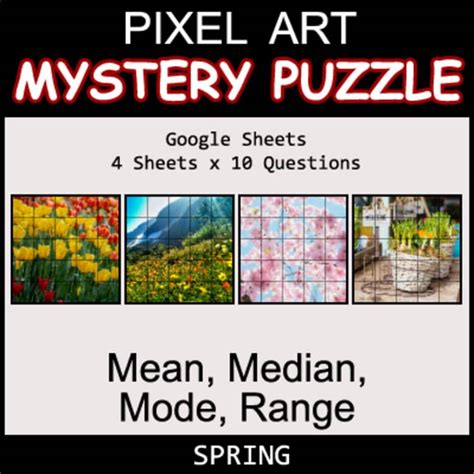 Mean Median Mode Range Spring Pixel Art Math Mystery Puzzle