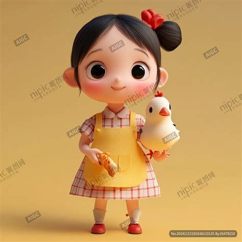 Ai创作图小女孩儿插 儿插女孩 馒头姑娘 小鸡厨师讲解头像 开心小鸡厨师头像 原创鸡腿拟人形象 3d卡通形象 3d卡通人物 3d卡通女孩 3d人物形象 抱玩具女孩 抱着鹅的女孩 仿3d卡通形象