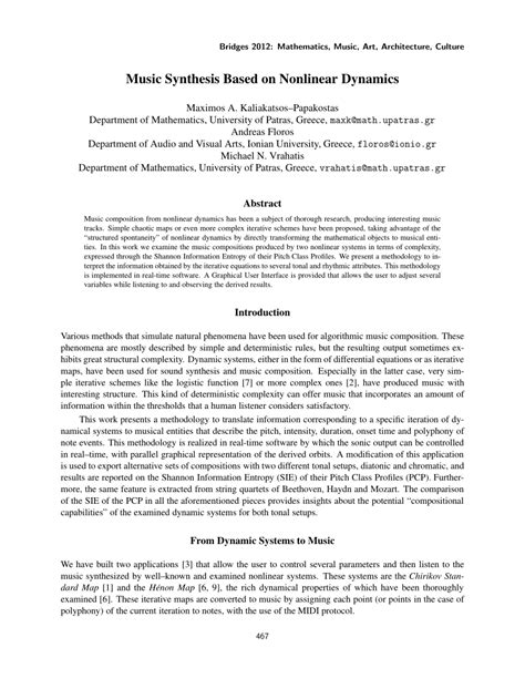 Pdf Music Synthesis Based On Nonlinear Dynamics