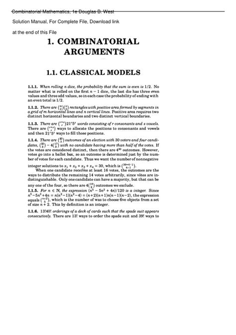 Solution Manual For Combinatorial Mathematics 1st Edition By Douglas B West All Chapters 100