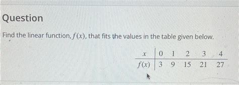 solved questionfind the linear function f x ﻿that fits