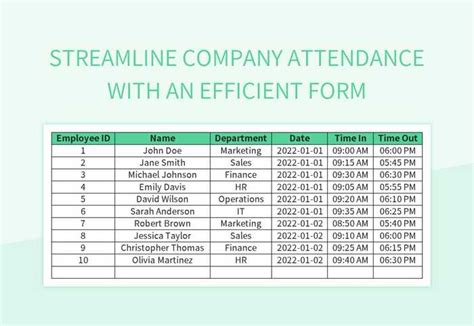 Streamline Company Attendance With An Efficient Form Excel Template Free Download Pikbest