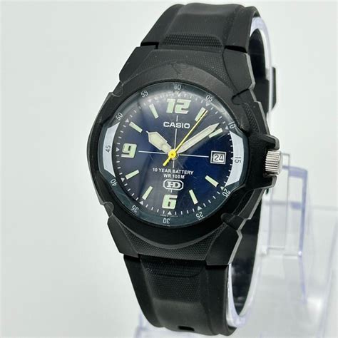 Mens Casio Black Resin Blue Dial Classic Analog Quartz Watch Date