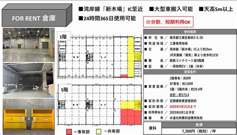 東京都江東区新砂2 5 20 潮見駅 潮見 倉庫の貸し倉庫・貸し工場 詳細ページ｜東京貸倉庫 Com[6619]
