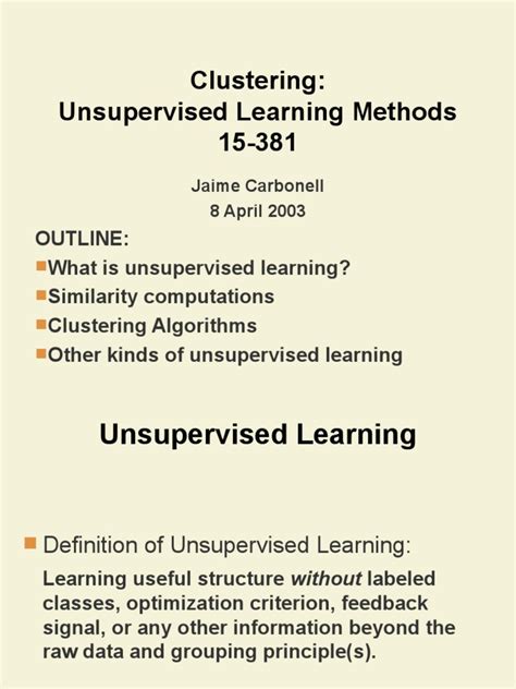 clustering unsupervised learning methods 15 381 pdf cluster
