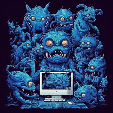 Premium Photo A Blue Monster With A Computer Screen In The Background