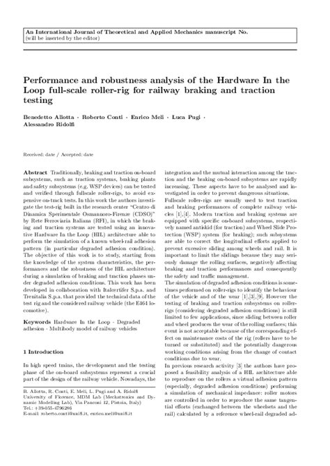 Pdf Performance And Robustness Analysis Of A Hardware In The Loop Full Scale Roller Rig For