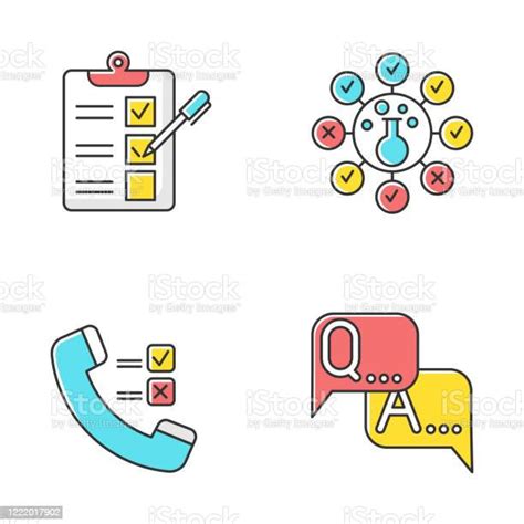 Survey Methods Color Icons Set Telephone Poll Chemical Analysis Questionnaire Interview Public