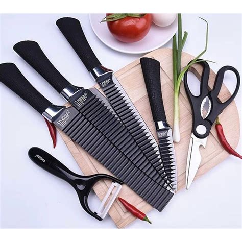 Комплект от 4 кухненски ножа черни с ножица Cookstyle и белачка Emag Bg