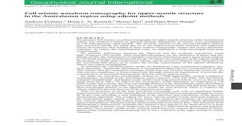 Pdf New Full Seismic Waveform Tomography For Upper Mantle Structure …fichtner Papers 2009